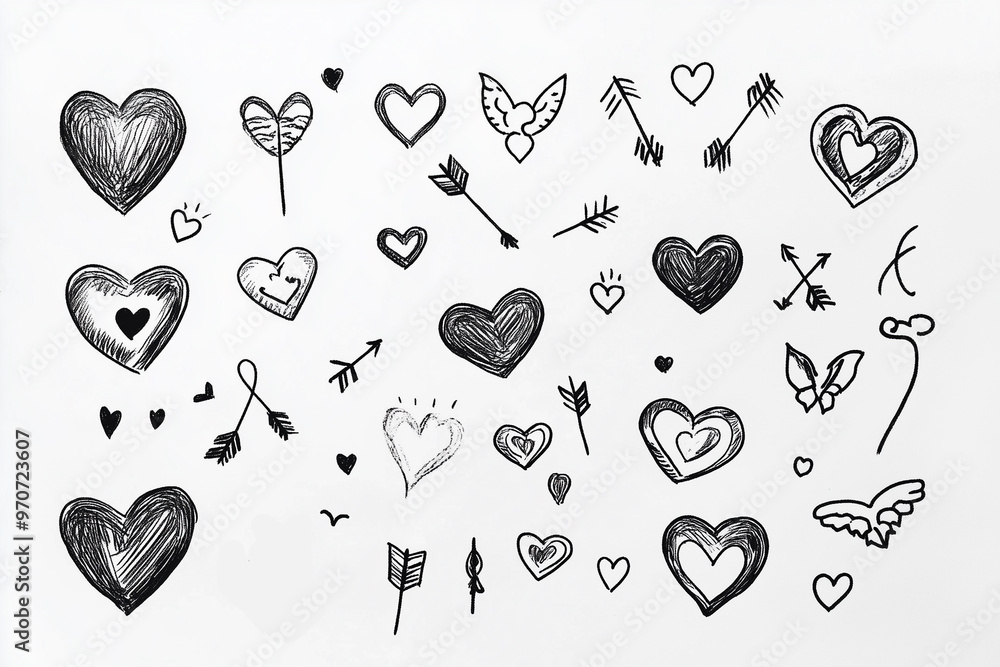 simple heart tattoo designs, in black ink on white paper, featuring ...