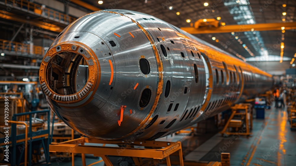 Aircraft Fuselage Under Construction in Factory. Unfinished airplane ...