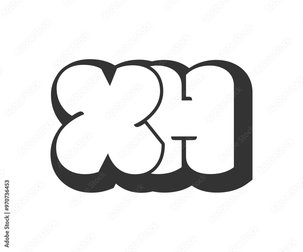XH logo, bubble comic lettering, rounded in graffiti style black and ...