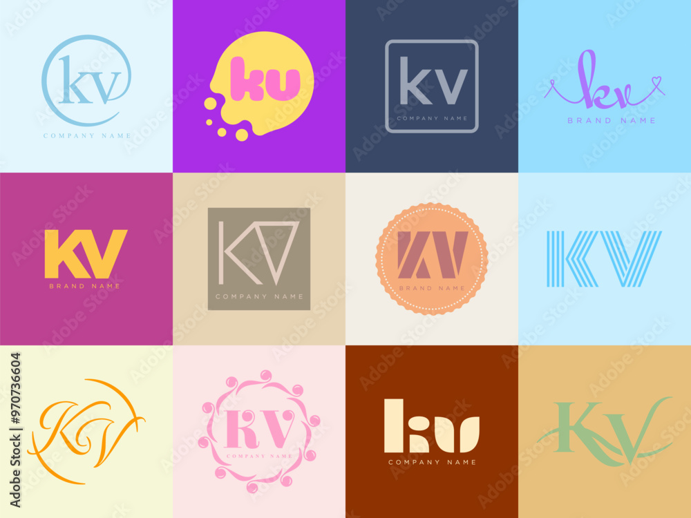 KV logo company template. Letter k and v logotype. Set different ...