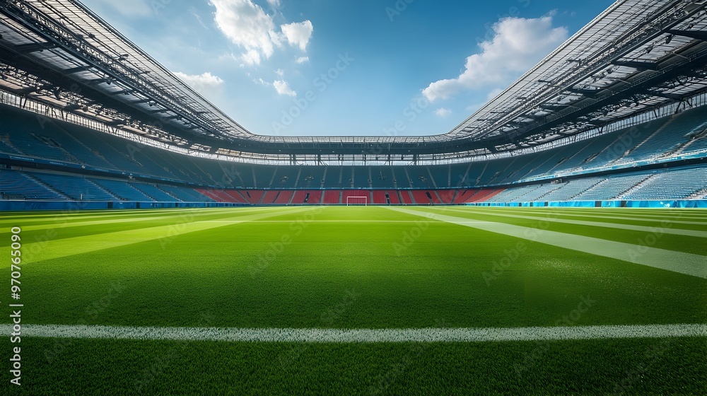 A grand and majestic football stadium filled with lush green playing ...