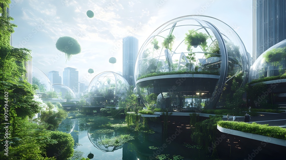 A visionary of a futuristic sustainable city with innovative green ...