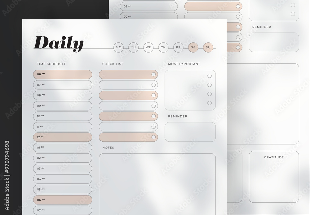 Daily Planner Layout With Peach Pastel Color Stock Template | Adobe Stock