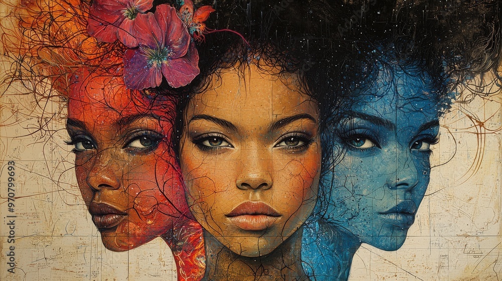 Analog collage with dream-like qualities, featuring multicultural faces ...