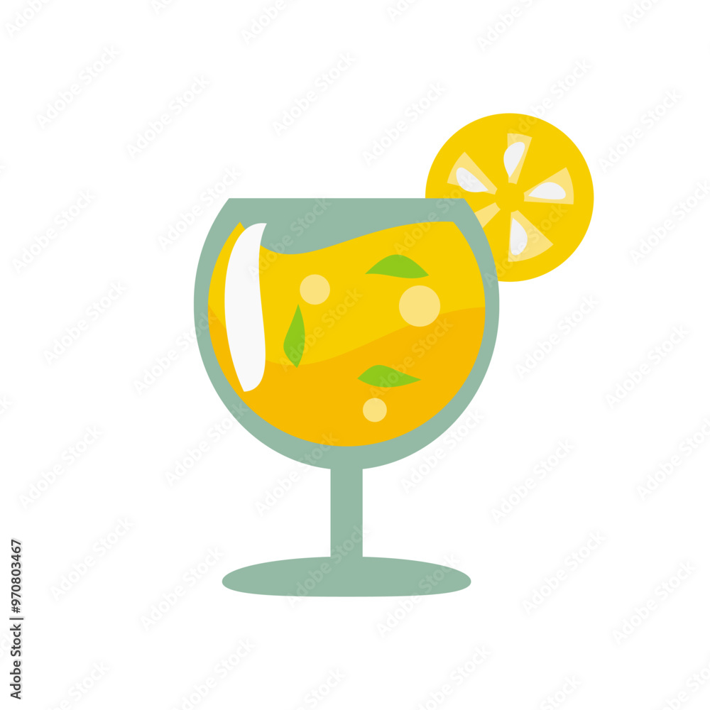 Lemon drink illustration with lemon slice and green leaves, refreshing ...