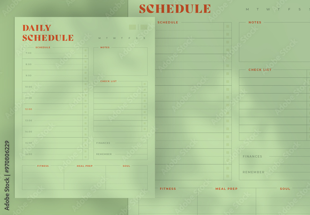 Modern Green and Orange Planner Layout For Daily Tasks Stock Template ...