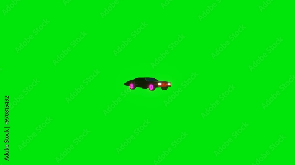 cartoon stylized 3D model of a car driving on a green background ...