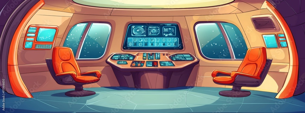 The interior of a spaceship cockpit is illustrated in this cartoon ...