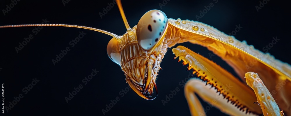 Close-up of a praying mantis showcasing its intricate raptorial claws ...