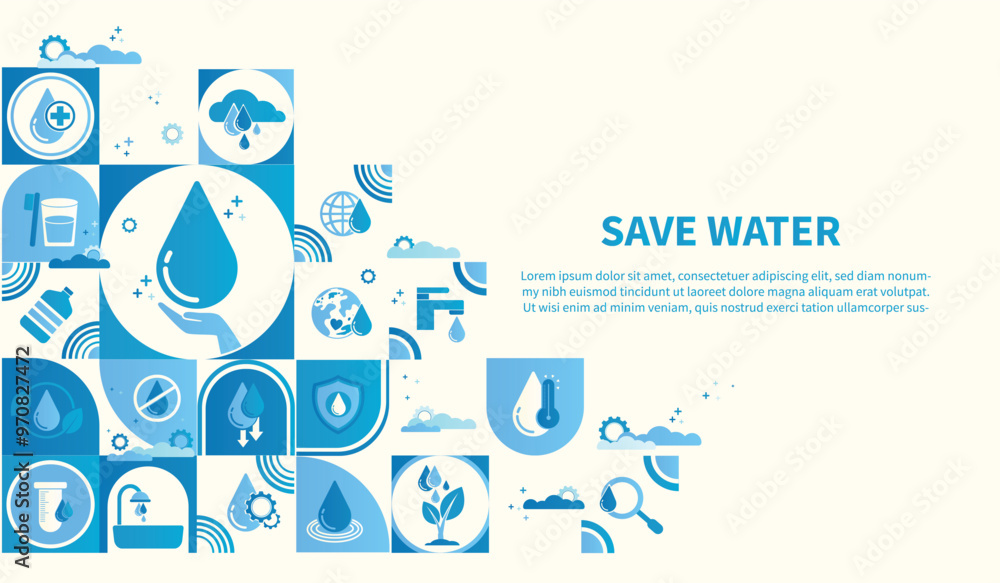 concept of water saving tips icon infographic. Save water, save earth ...