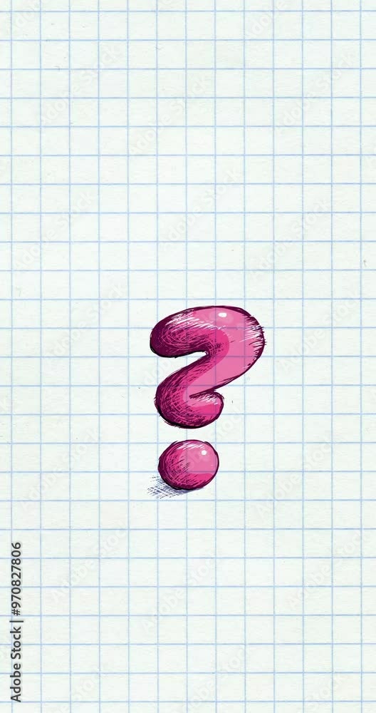 Animated question mark on vertical exercise book grid. Sign created of ...