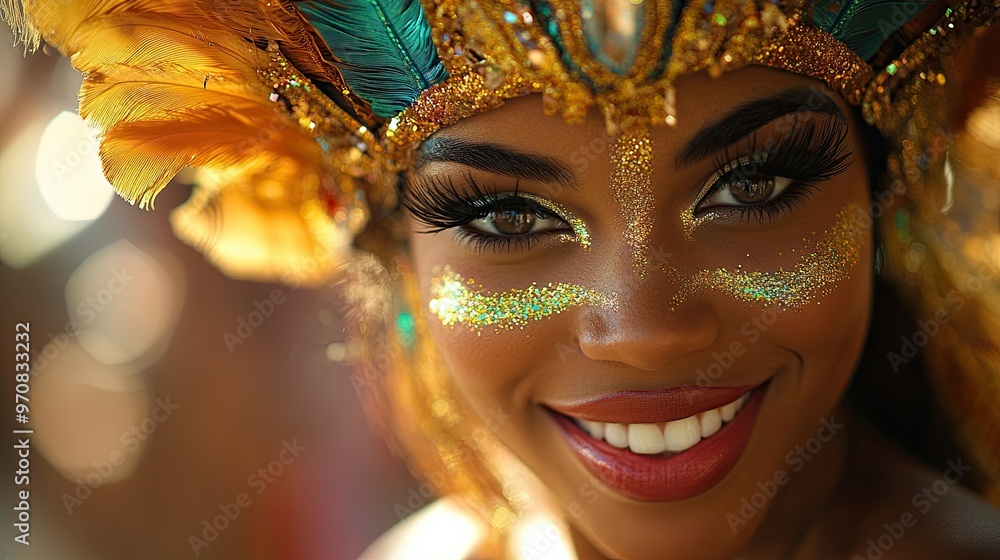 19. A close-up of a Carnival dancer s elaborate face paint, her eyes ...