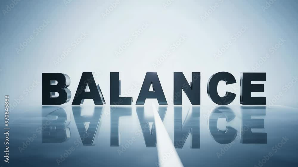 Word BALANCE in bold, dark letters on a reflective surface with a ...