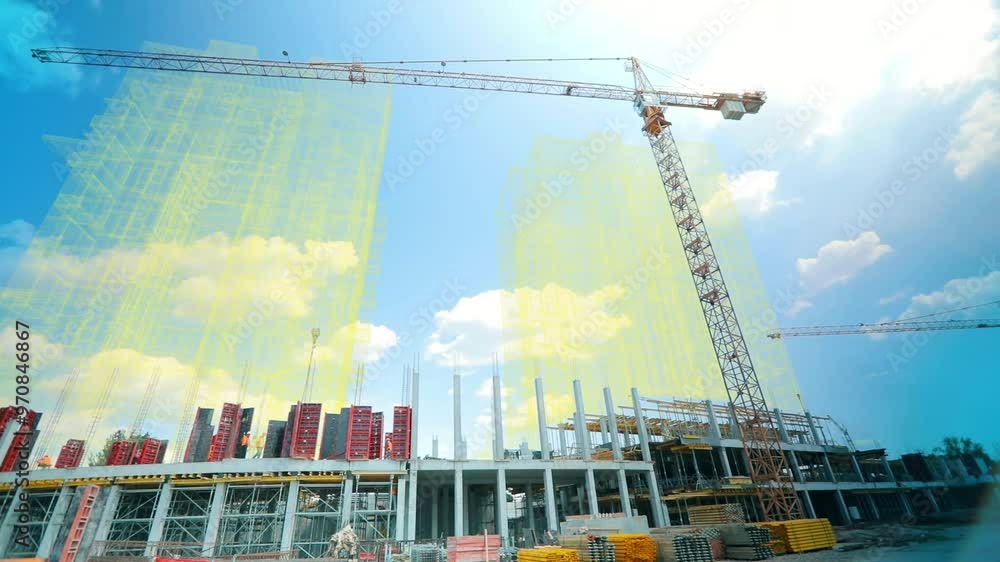 Smart construction. Smart construction concept. A 3D building appears ...