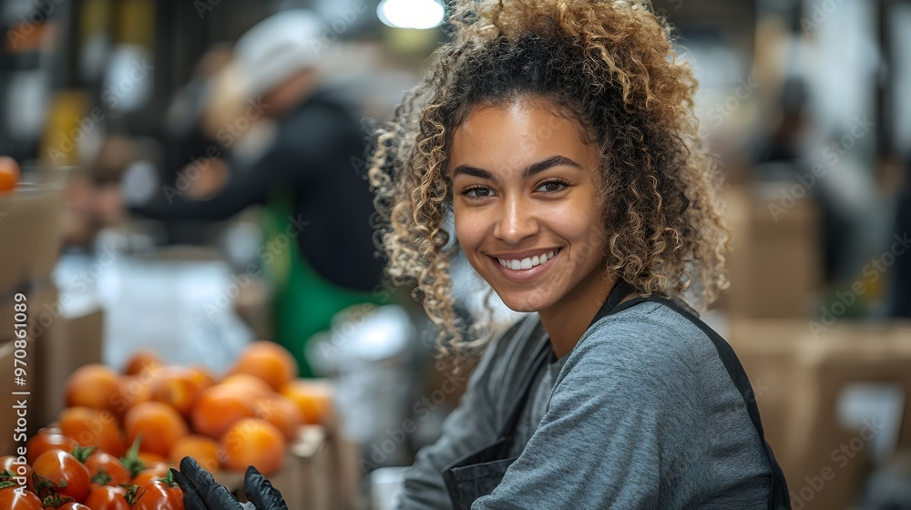 multiracial volunteers organizing food packages at a community food ...