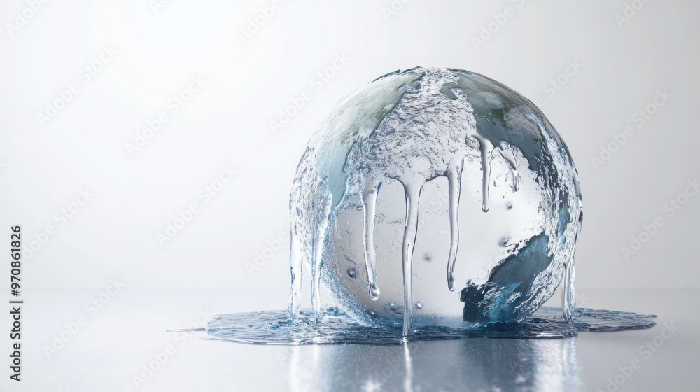Melting ice globe symbolizing global warming and climate change, with ...