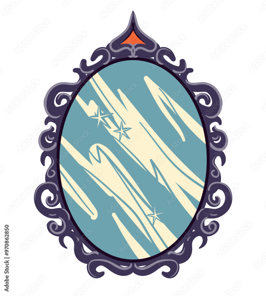 Vector black witch mirror. Occult symbol in flat style. Fairytale ...