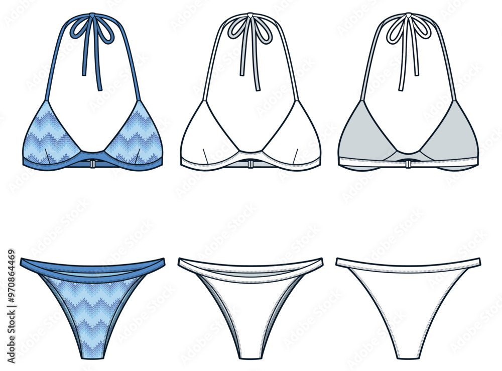 Bikini Top and Bottom fashion flat technical drawing template, fashion ...