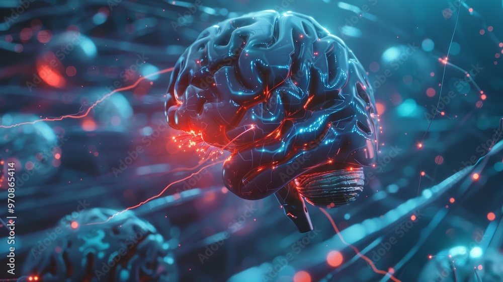 Futuristic brain computer interface with iridescent sensors and glowing ... Futuristic brain computer interface with iridescent sensors and glowing ...