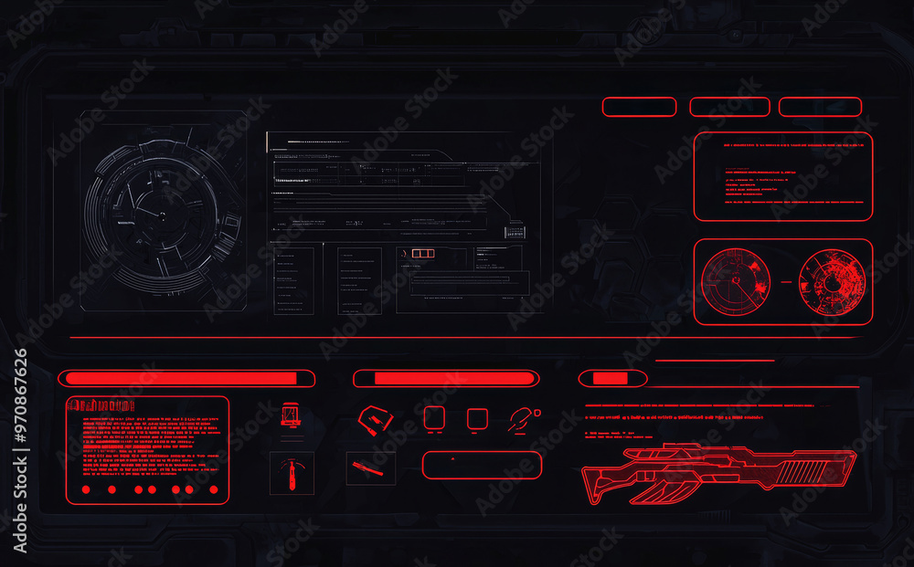Warning Danger Alarm pop-up screens with HUD, GUI, and UI elements ...