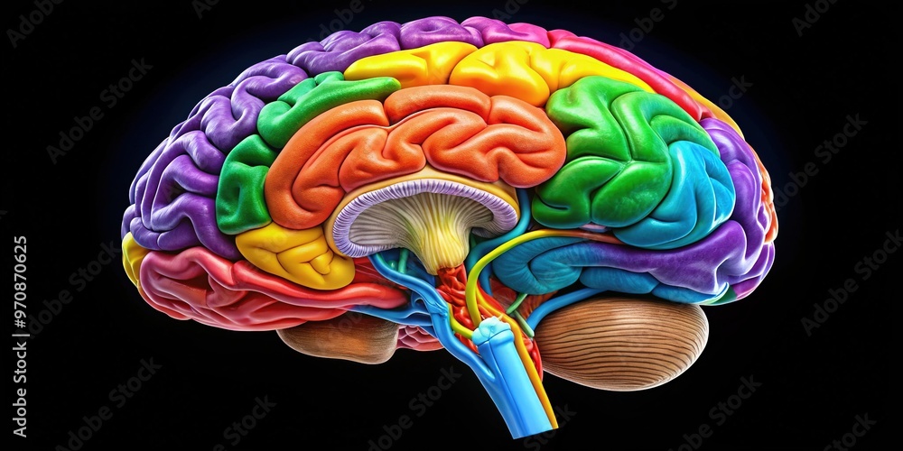 Ilustração do Stock: Illustrated cross-section of the human brain ...