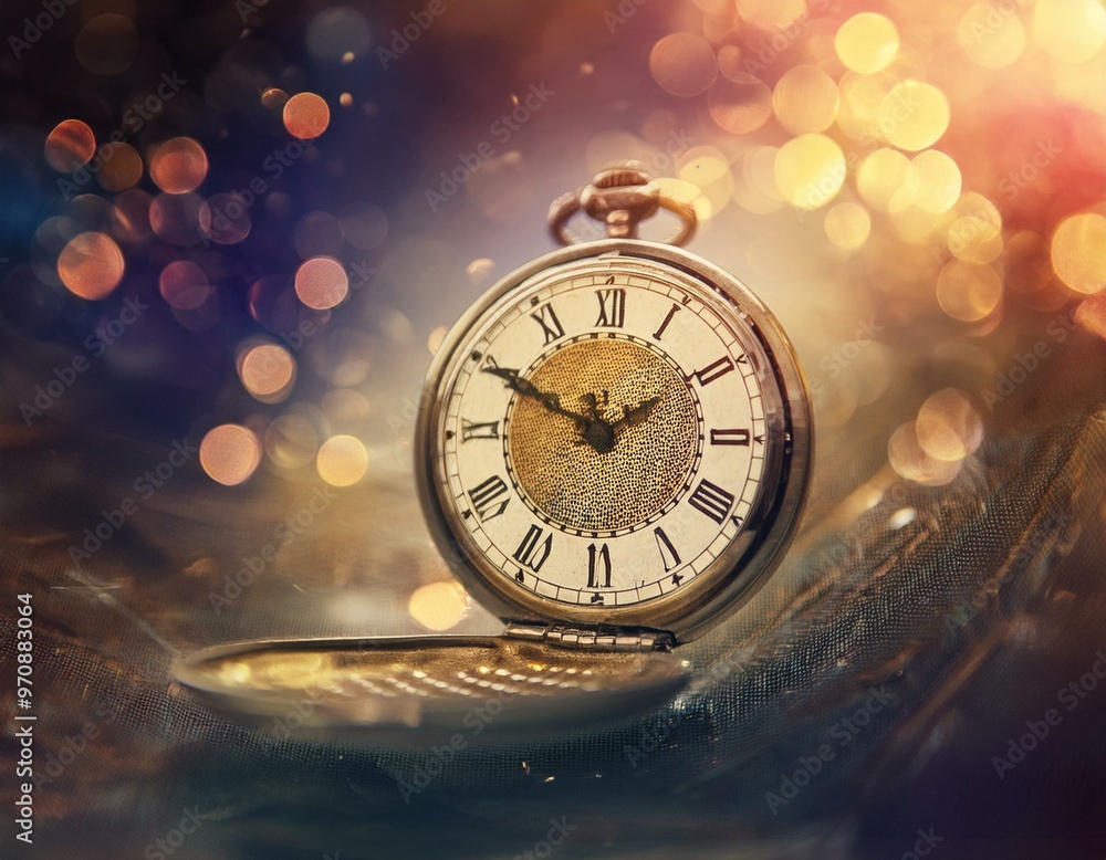 Spiral clock track of time. Antique clock dial close-up. Vintage pocket ...