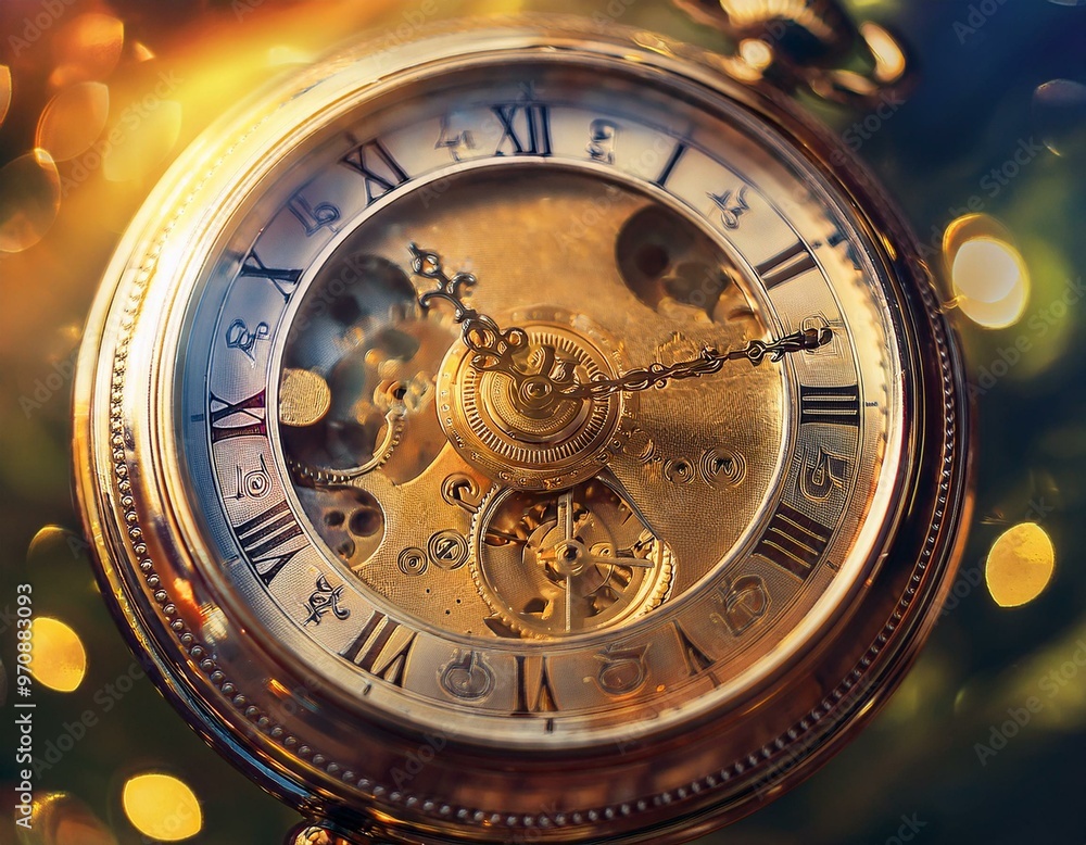 Spiral clock track of time. Antique clock dial close-up. Vintage pocket ...