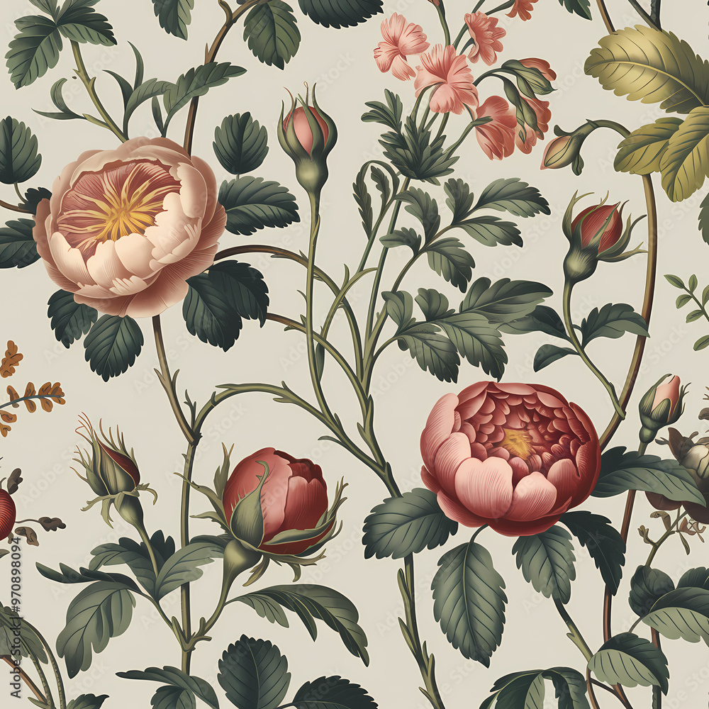 vintage botanical garden ,surface pattern illustration, floral motifs ...