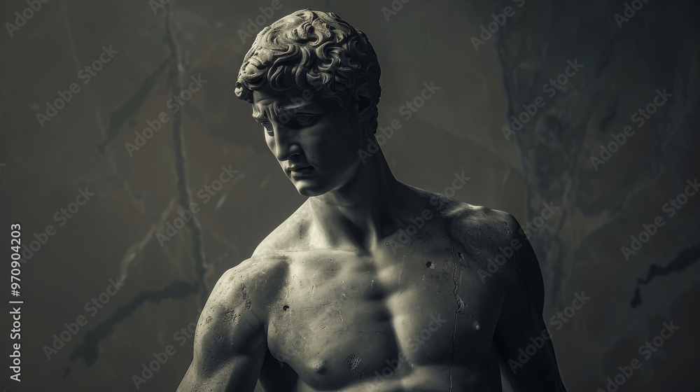 Full-body Roman statue of a young man, athletic build with toned ...