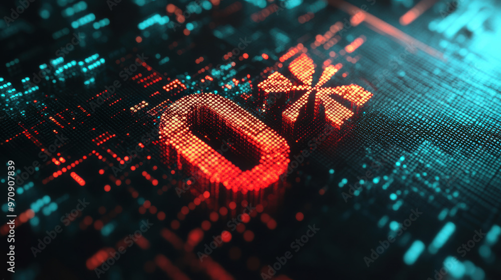 Digital representation of interest rate percentage symbol dissolving ...
