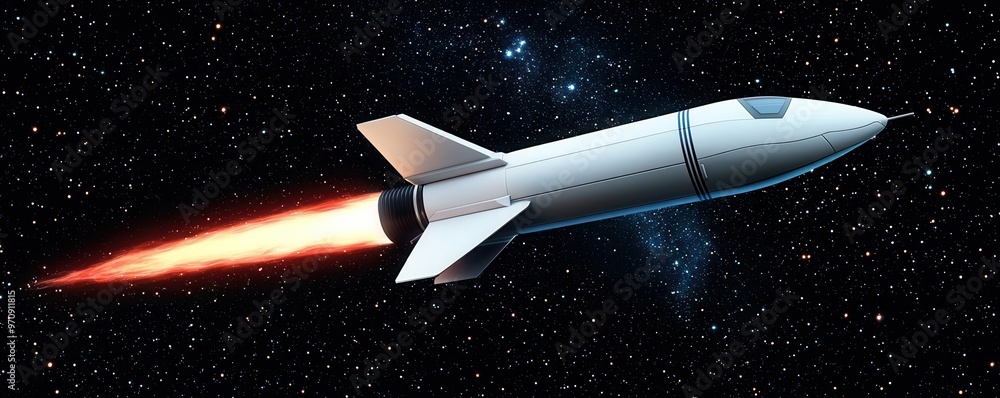 Design a futuristic side view of a spaceship launching for a sci-fi ...