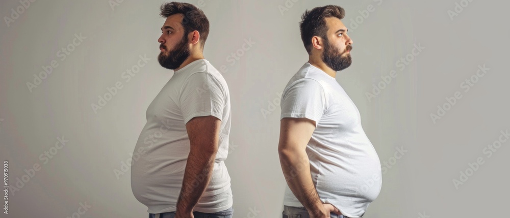 Side-by-side photos depict a man's weight loss transformation. On the ...