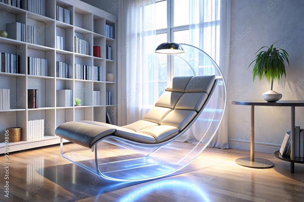 Futuristic Lounge Chair in Modern Minimalist Interior. A sleek, modern ...