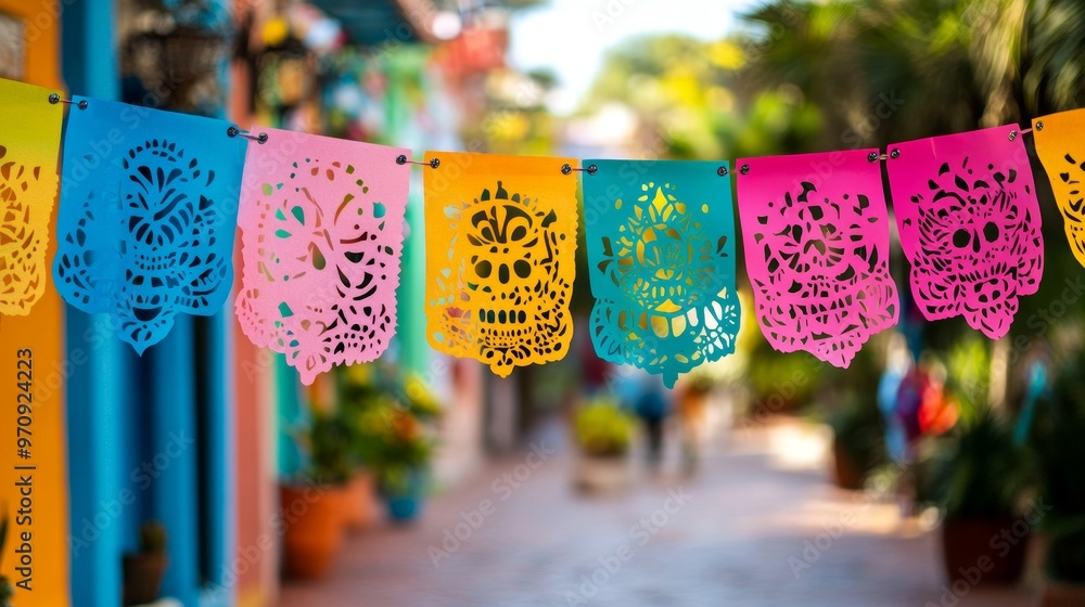 Mexican perforated papel picado banner: festival flags: paper tissue ...