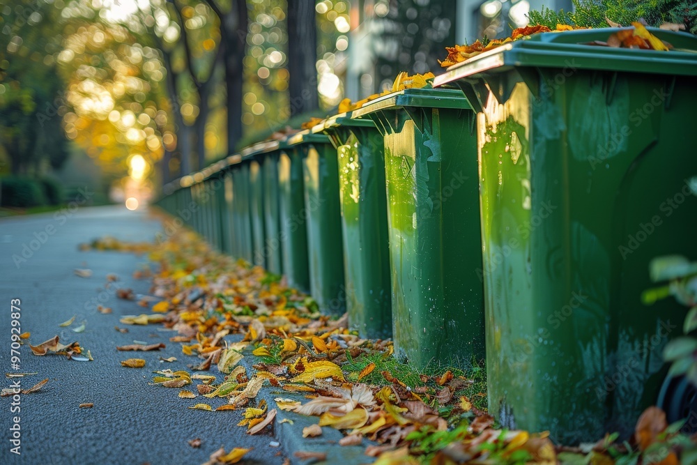 this ultra sharp photo featuring a row of neatly aligned green outdoor ...