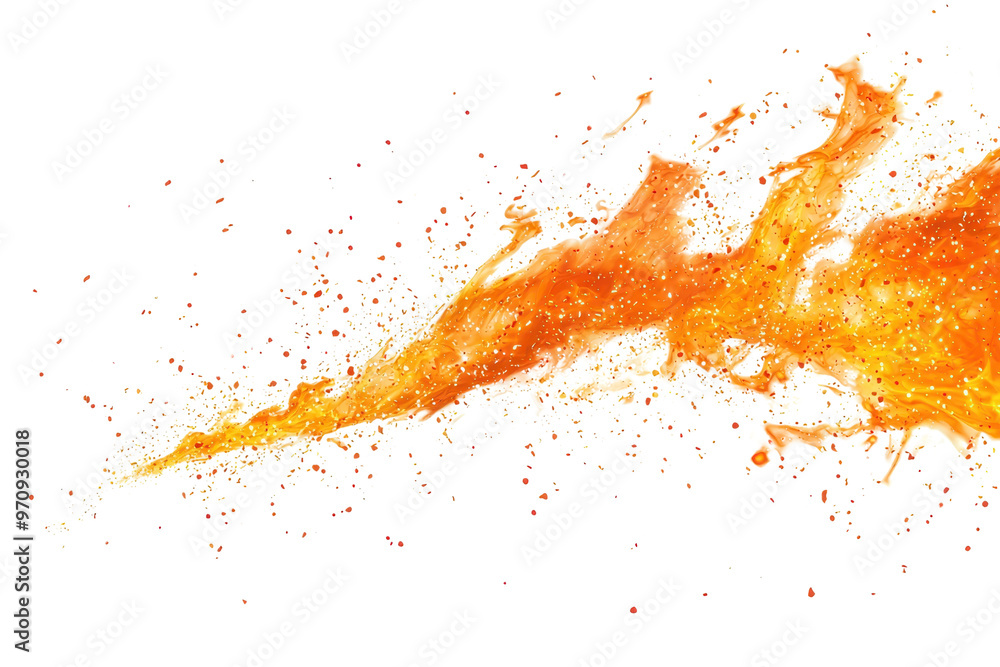 Dynamic burst of orange flames with sparks on a transparent background ...