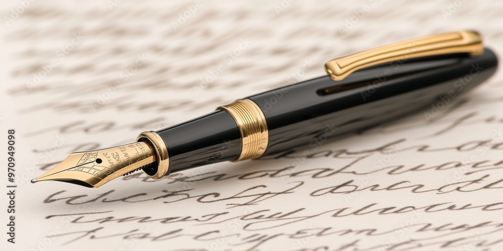 Fountain pen on top of handwritten letters written in cursive font ...