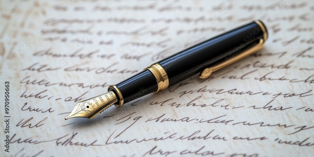 Fountain pen on top of handwritten letters written in cursive font ...