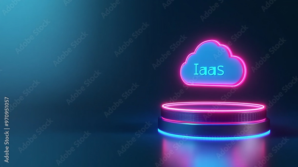 Stylish digital representation of IaaS in neon on a platform ...