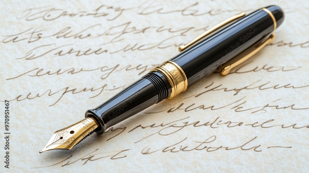 Fountain pen on top of handwritten letters written in cursive font ...
