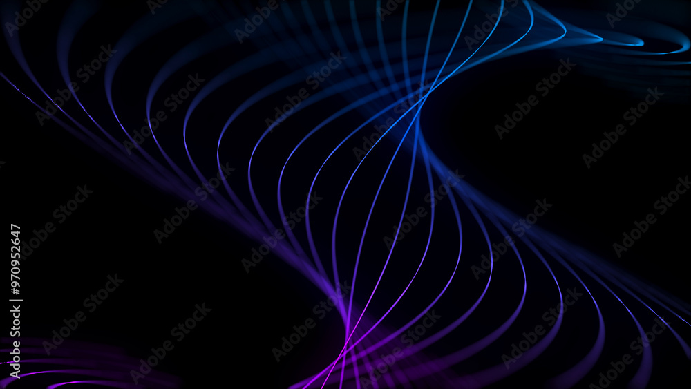 Abstract twisted wave with blue light on black background. Science ...