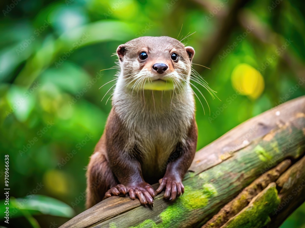 Adorable oriental small-clawed otter, also known as mrich monkey, sits ...