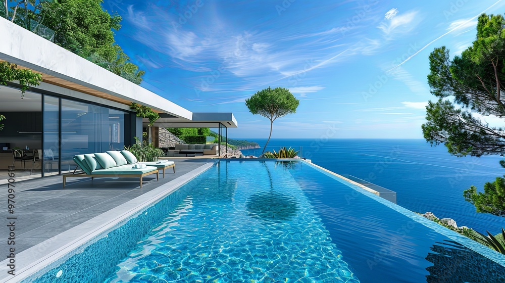 This image shows an elegant infinity pool merging with a spectacular ...