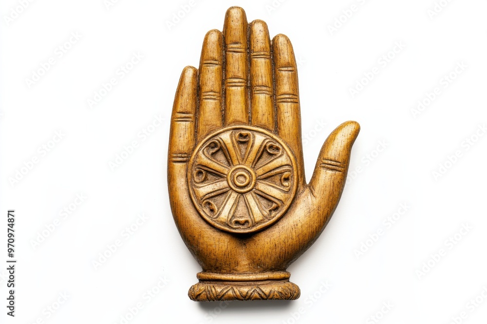 Jain Hand Symbol with Wheel: Ahimsa Emblem Stock Illustration | Adobe Stock