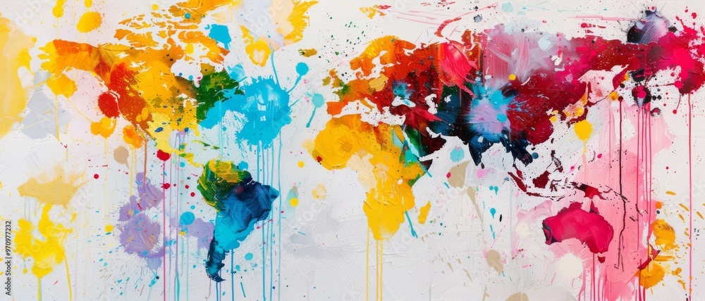 A world map rendered in vibrant watercolor splashes, showcasing ...