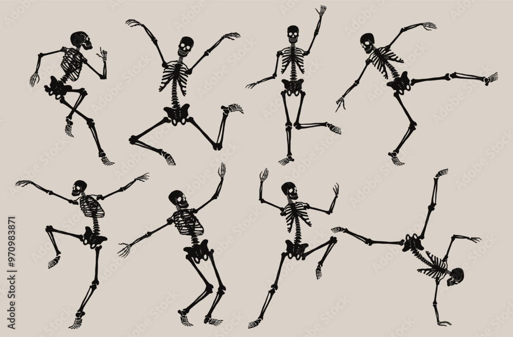 Set of dancing Human bones skeletons. Realistic collection of dancing ...