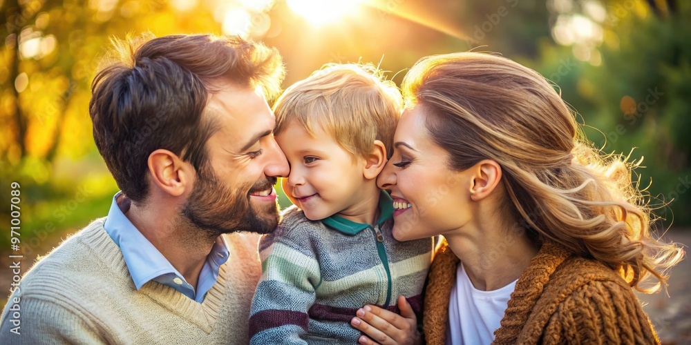 A tender moment captures a loving family trio, with a young son ...