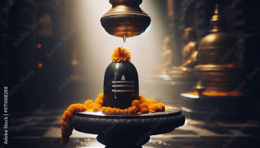 Sacred Shivling with Flowers and Brass Pot in Temple Stock Illustration ...