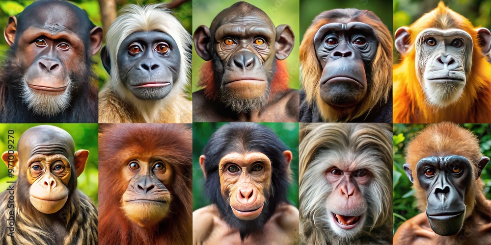 A vibrant collage showcasing various monkey species, including capuchin ...