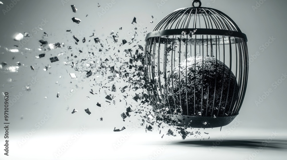 Abstract 3D illustration of breaking free from confinement symbolized ...